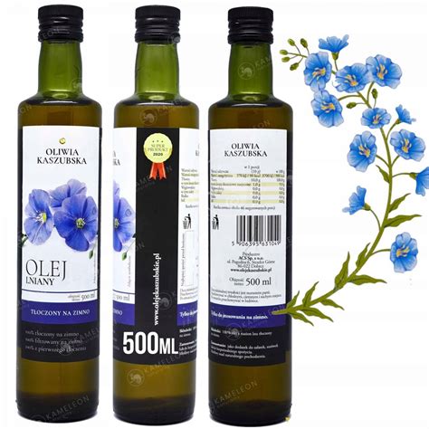 OLEJ LNIANY z nasion lnu TŁOCZONY NA ZIMNO 500ml Kameleon Kulinarny