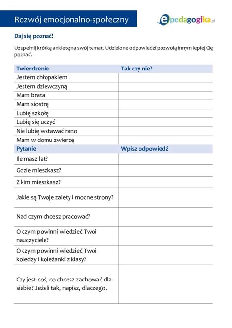 Karty Poznania I Samopoznania Ucznia W Spektrum Autyzmu EPedagogika