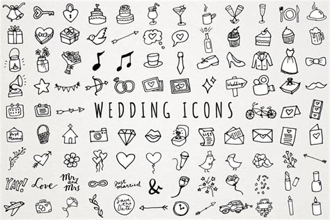 B W Wedding Icons Hand Drawn Clipart