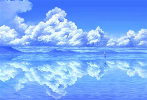 Wallpaper Sunlight Landscape Sea Anime Reflection Sky Horizon Atmosphere Cloud Ocean