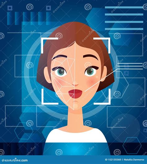 Vector Illustration Of Woman S Face Recognition Concept Biometric Face