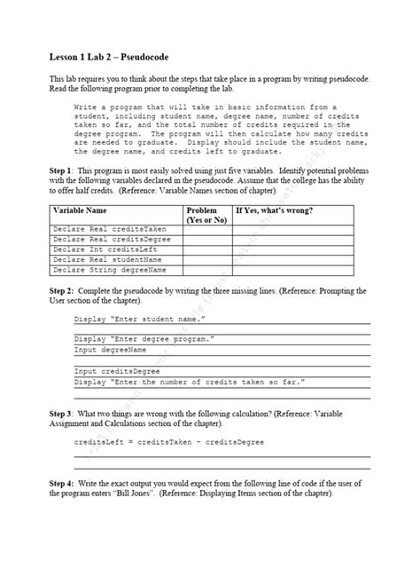 lesson 1 lab 2 pseudocode pdf software development computer engineering