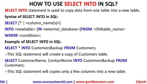 how to use select into in sql saraswat world source of knowledge and information