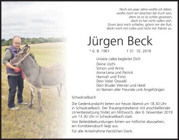 Jürgen Beck Traueranzeige trauer inFranken de