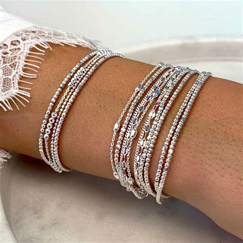 Bracelet Double Lastique Perles Et Double Cha Ne Bracelets Argent