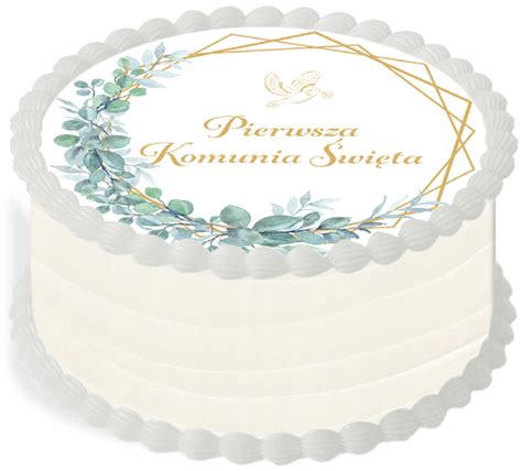 OPŁATEK Tortowy na Tort KOMUNIJNY Komunia Święta Eukaliptus Boho 14cm