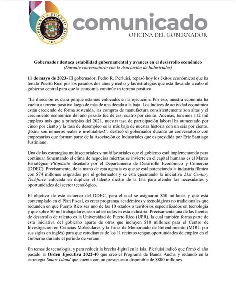 La Fortaleza On Twitter Comunicado De Prensa Govpierluisi Destaca
