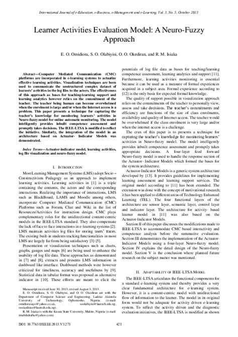 pdf learner activities evaluation model a neuro fuzzy approach elijah olusayo omidiora