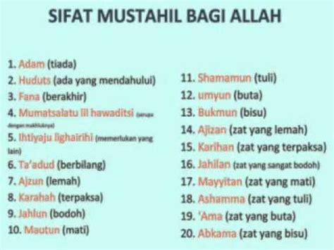 Tabel 20 Sifat Wajib Allah Dan Artinya Materi Lengkap Sifat Wajib Dan