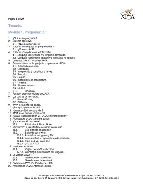temario de java pdf páginas del servidor java java lenguaje de programación