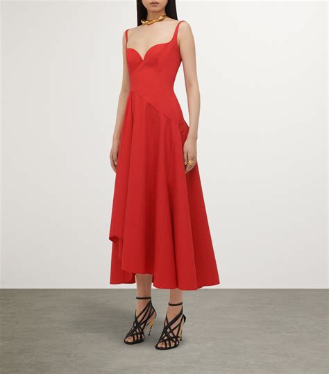 Womens Alexander Mcqueen Red Asymmetric Midi Dress Harrods Uk
