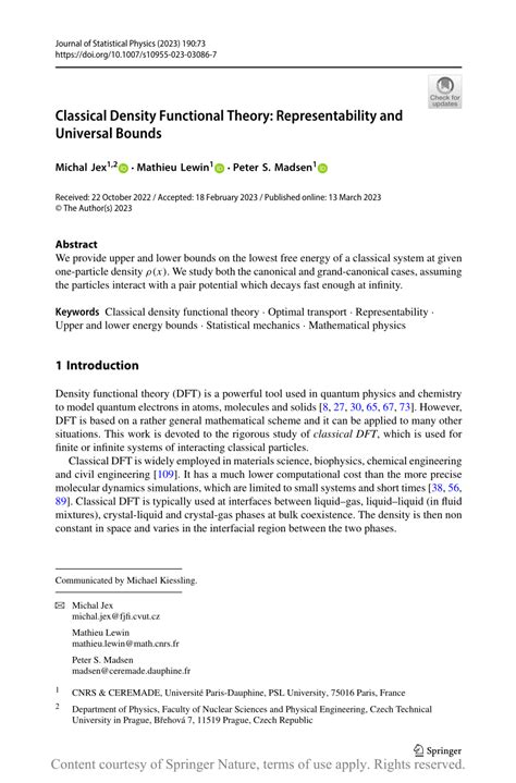 pdf classical density functional theory representability and universal bounds