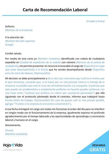 Modelo de Carta de Recomendación Laboral Descargar Gratis