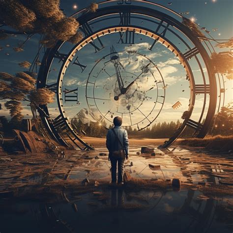 Premium Photo There Is A Man Standing In Front Of A Giant Clock