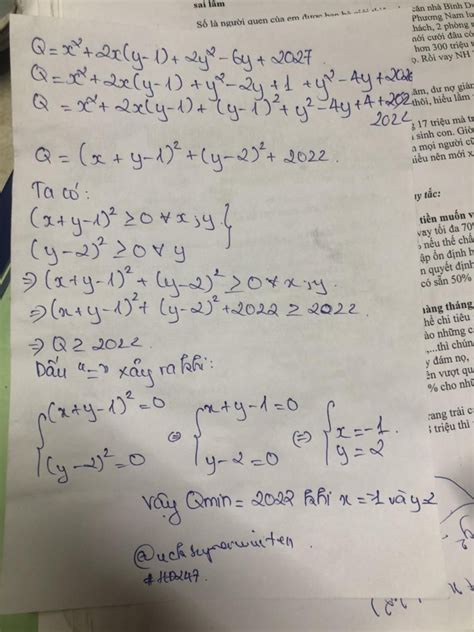 Tìm GTNN của biểu thức Q x ² 2x y 1 2y ² 6y 2027 câu hỏi