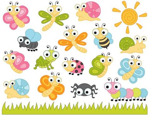 Cute Bugs Clip Art Insects Clipart Ladybug Snail Dragonfly Fly