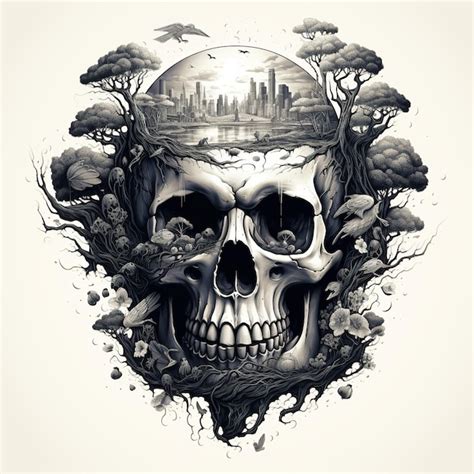 Premium Photo Black And White Skull Illustration
