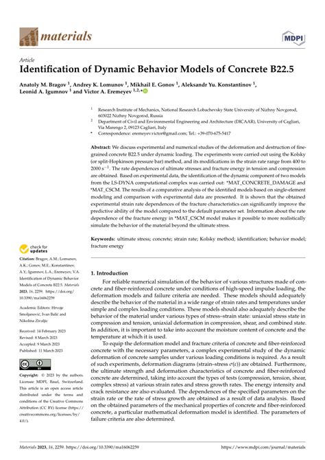 pdf identification of dynamic behavior models of concrete b22 5