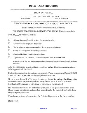 Fillable Online Deck Permit Information Town Of Vestal Fax Email