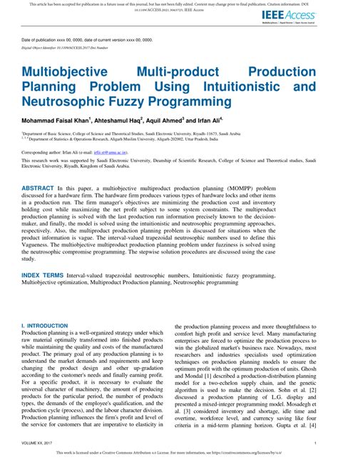 pdf multiobjective multi product production planning problem using intuitionistic and