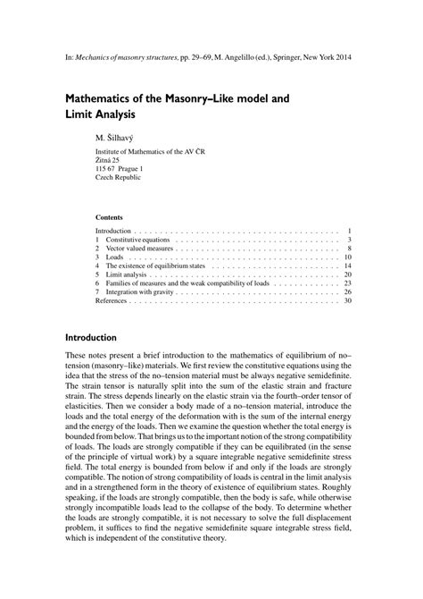 pdf mathematics of the masonry like model and limit analysis