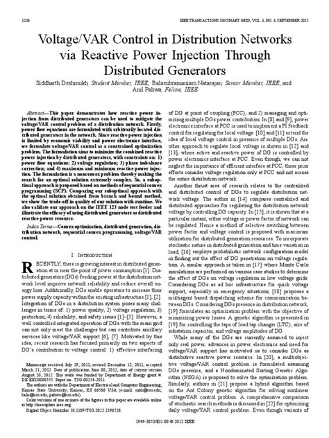 voltage var control in distribution networks via reactive power injection through distributed