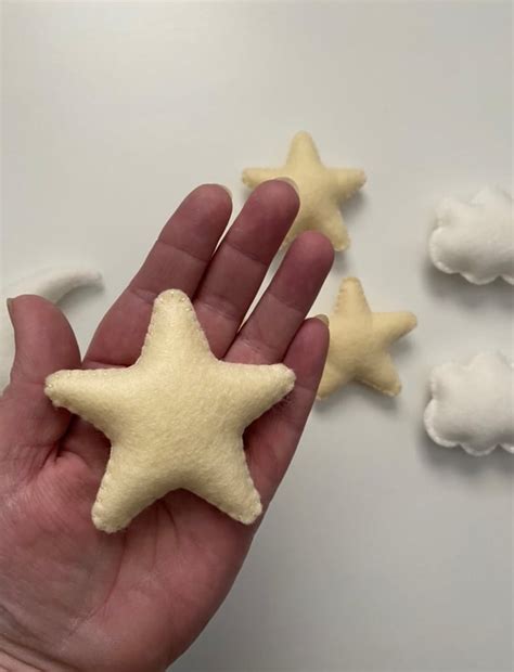 Custard Moon White Cloud White Stars And Custard Stars Wool Felt Wall