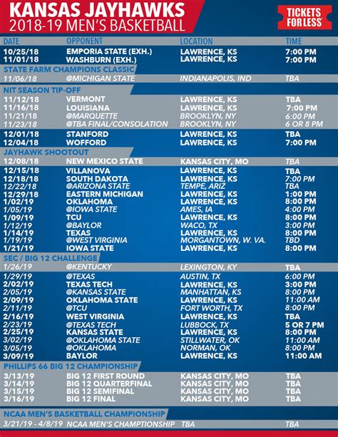 Kansas Basketball Schedule Printable