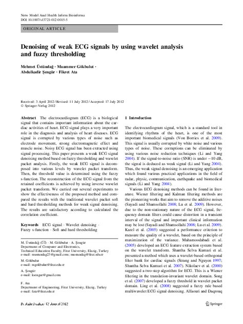 pdf denoising of weak ecg signals by using wavelet analysis and fuzzy thresholding muammer