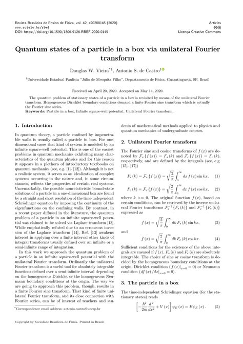 pdf quantum states of a particle in a box via unilateral fourier transform