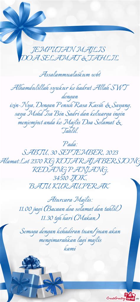 Doa Selamat Tahlil Free Cards