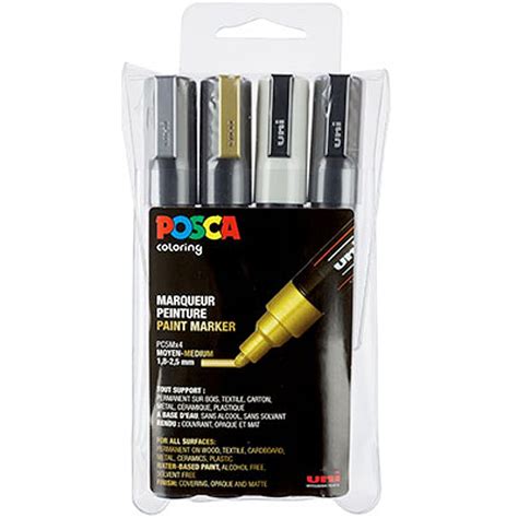 POSCA Marker Zilver Goud Wit Zwart Extra Fijn 0 7mm 1mm 4 Stuks