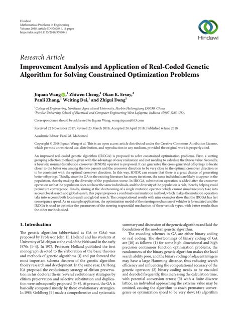 pdf improvement analysis and application of real coded genetic algorithm for solving