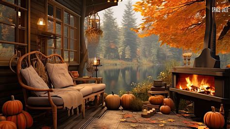 Autumn Cozy Lake House Porch Ambience With Smooth Piano Jazz Music