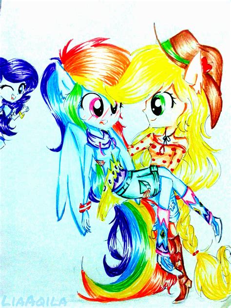 Safe Artist Liaaqila Applejack Rainbow Dash Rarity
