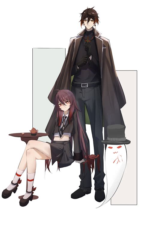 Hu Tao Zhongli And Boo Tao Genshin Impact Drawn By Qixia Danbooru