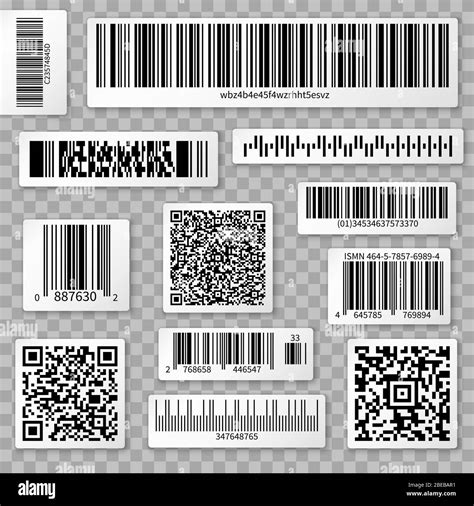 QR Codes Bar And Packaging Labels Isolated On Transparent Background