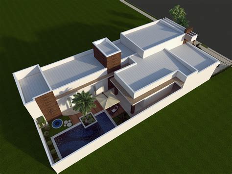 Projeto de Arquitetura de Casa Térrea Fachada Moderna Terreno 12x25