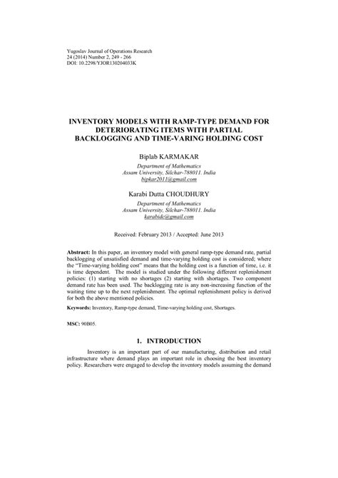 pdf inventory models with ramp type demand for deteriorating items with partial backlogging
