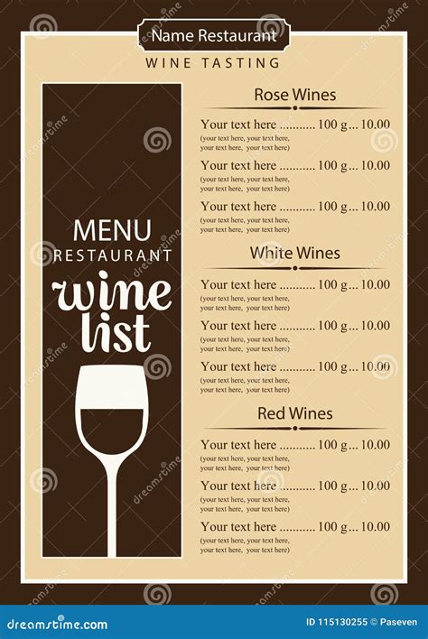 Menu Da Carta De Vinhos Vidro Do Vinho E Da Tabela De Preços
