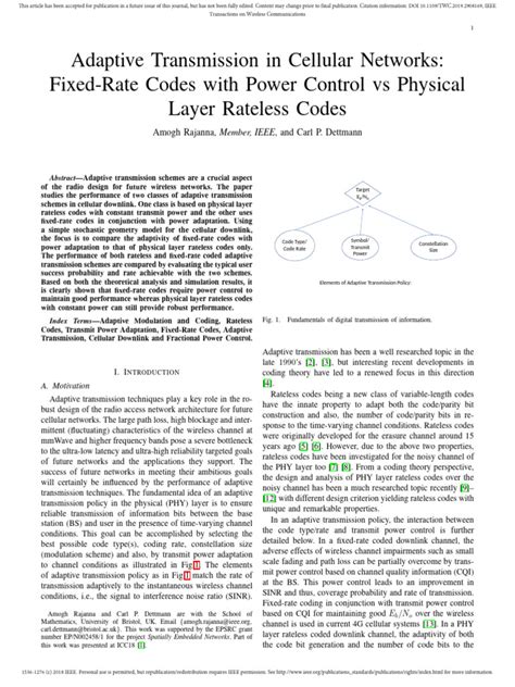 adaptive transmission in cellular networks fixed rate codes with power control vs physical