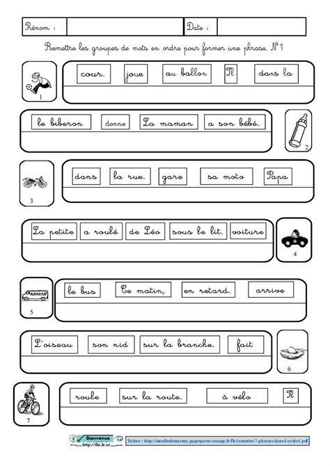Remettre 7 Phrases Dans L Ordre Une Fiche