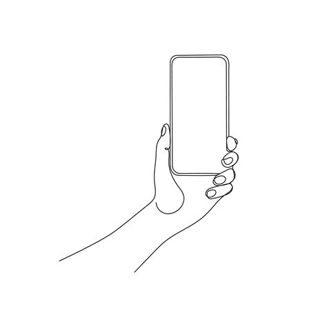 Hand Holding Phone Smartphone One Line Art Person Holding Device