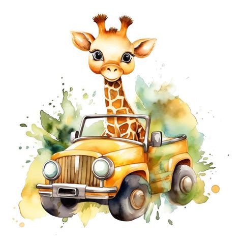 Safari jirafa acuarela ilustración safari animales clipart Foto Premium