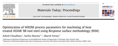 pdf optimization of wedm process parameters for machining of heat treated assab 88 tool steel