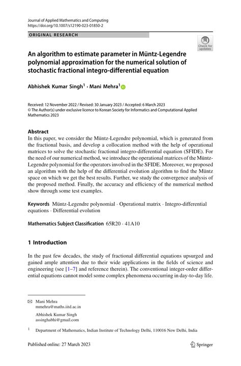 pdf an algorithm to estimate parameter in müntz legendre polynomial approximation for the