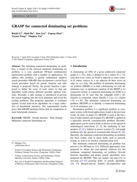 grasp for connected dominating set problems request pdf