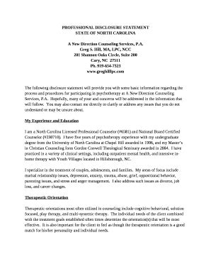 Professional Disclosure Statement Counseling Example Doc Template