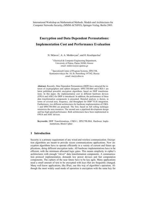 pdf encryption and data dependent permutations implementation cost and performance evaluation
