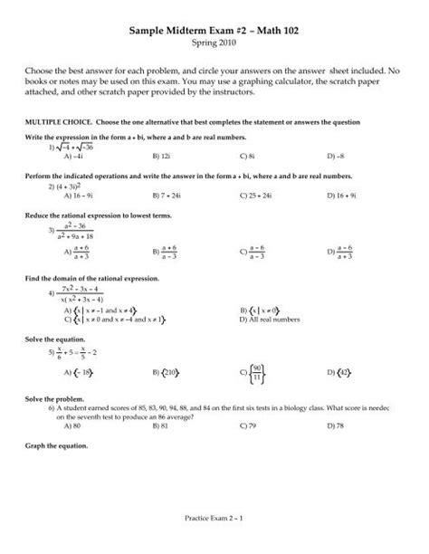 sample midterm exam 2 math 102